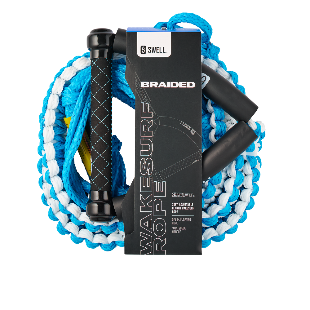 SWELL Wakesurf Premium Braided Wakesurf Rope - 25 ft Adjustable Length ...
