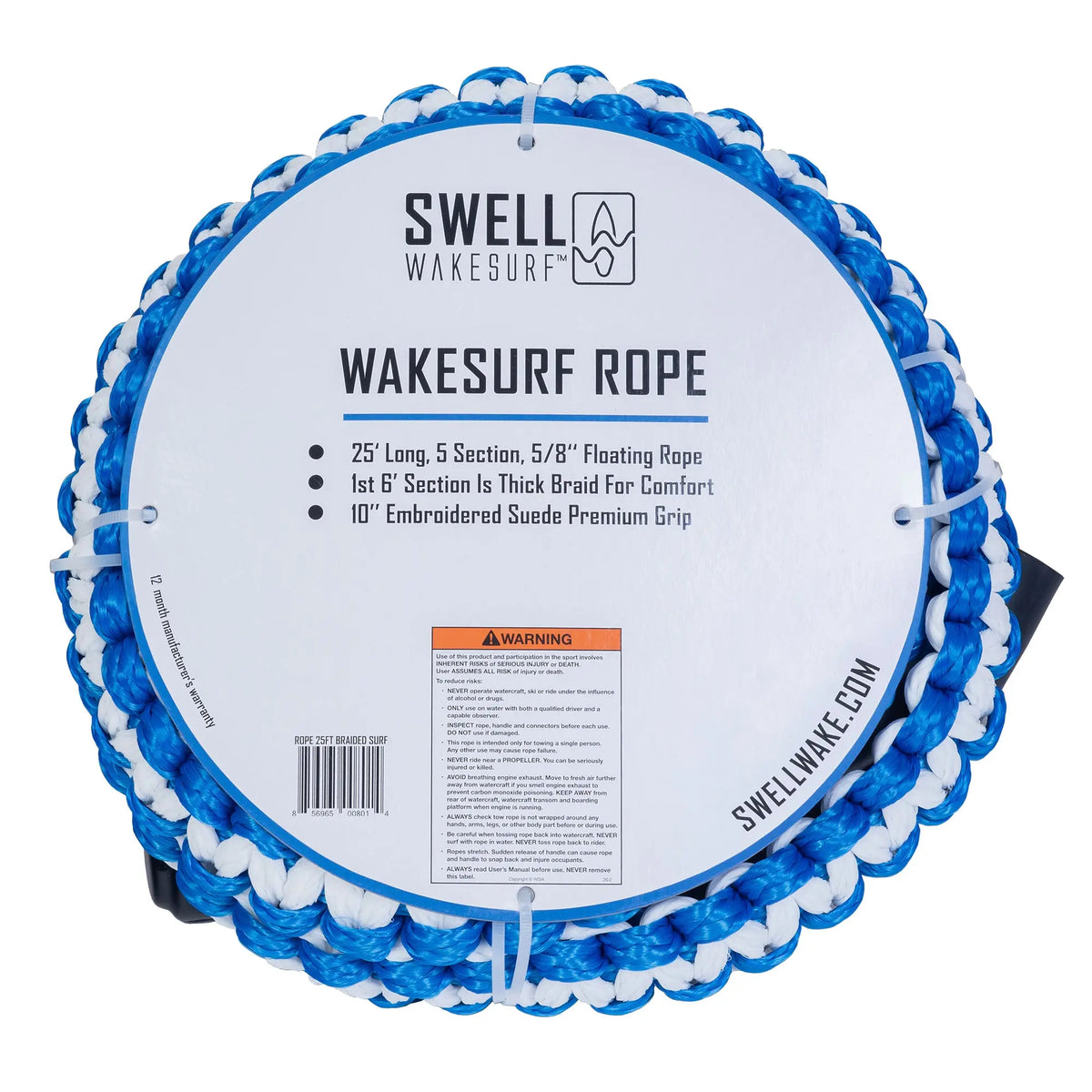 SWELL Wakesurf Premium Braided Wakesurf Rope - 25 ft Adjustable Length ...